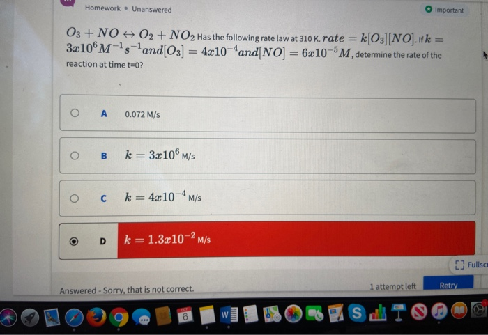 Solved Homework . Unanswered Important O3 + NO + O2 + NO2 | Chegg.com