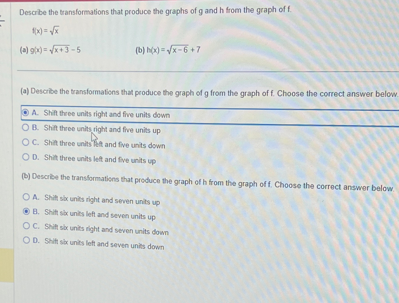 Solved Describe the transformations that produce the graphs | Chegg.com