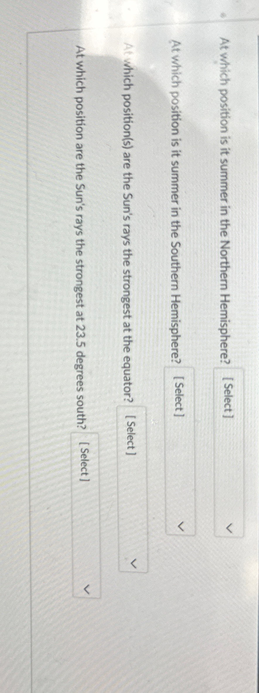 Solved At which position is it summer in the Northern | Chegg.com