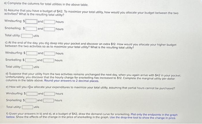 Solved a) Complete the columns for total utilities in the | Chegg.com