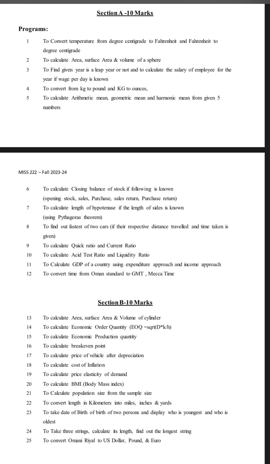 Section A -10 ﻿MarksPrograms:1 ﻿To Convert | Chegg.com