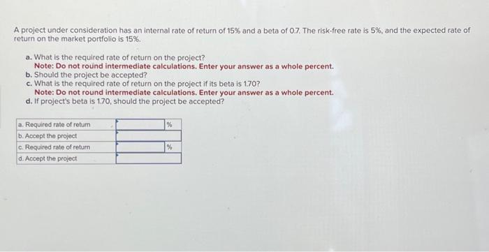 Solved A project under consideration has an internal rate of | Chegg.com