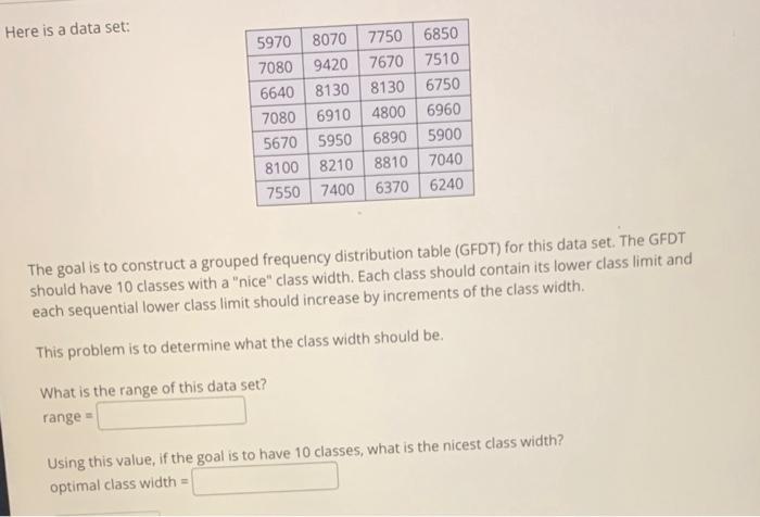 Solved Here is a data set: The goal is to construct a | Chegg.com