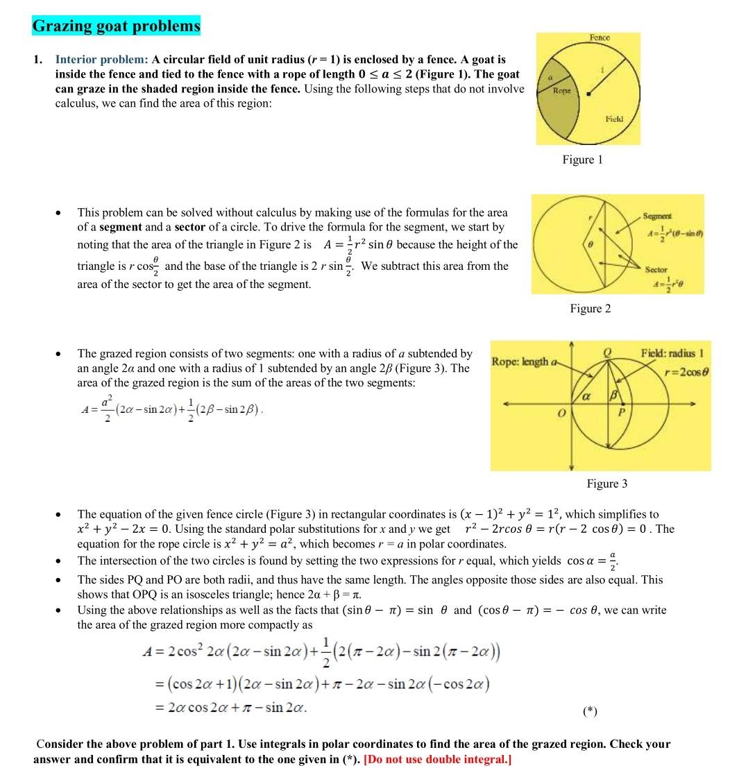 Solved 1. Interior problem: A circular field of unit radius | Chegg.com