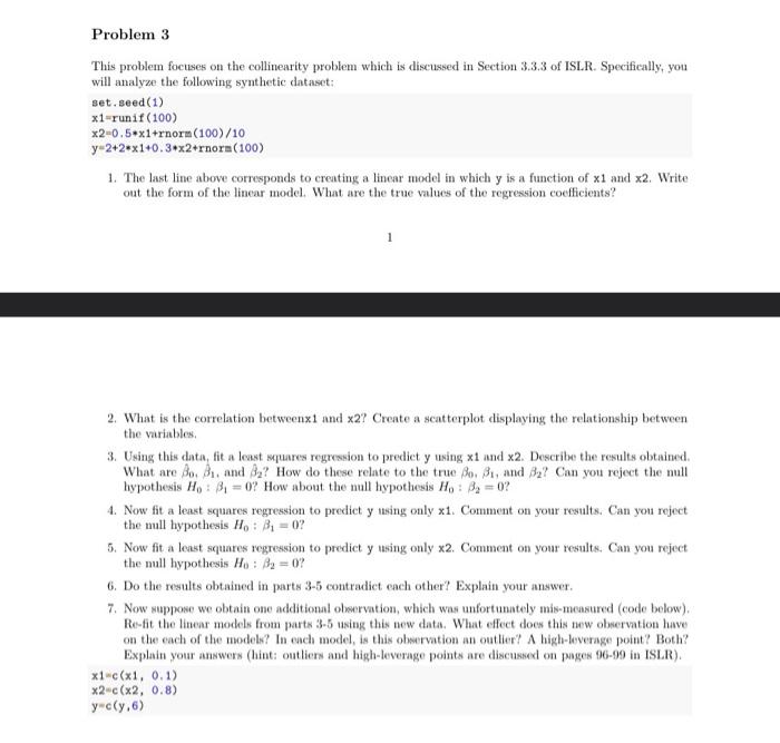Solved This problem focuses on the collinearity problem | Chegg.com