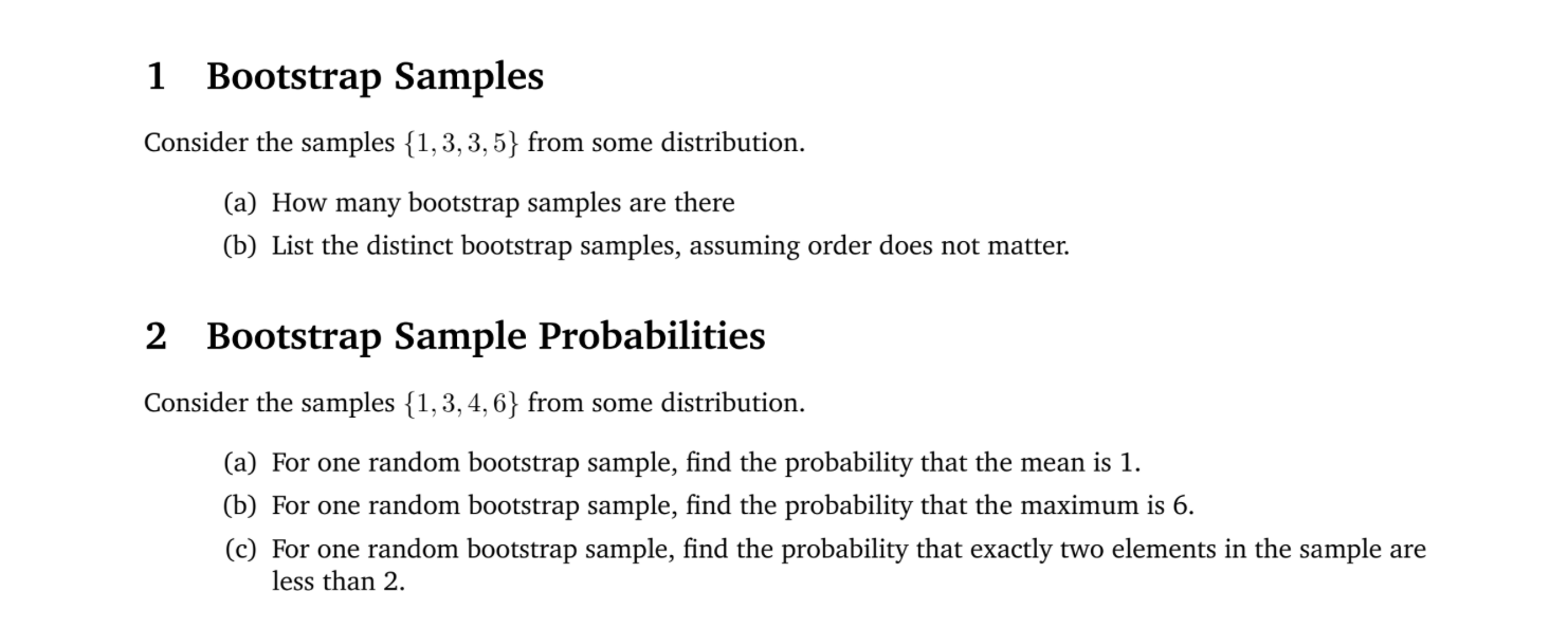Solved 1 ﻿Bootstrap SamplesConsider the samples {1,3,3,5} | Chegg.com