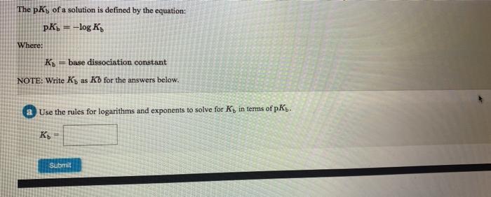 Solved The pKy of a solution is defined by the equation: pK= | Chegg.com