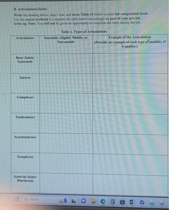 Solved B. Articulations/Joints Write the heading above, skip | Chegg.com