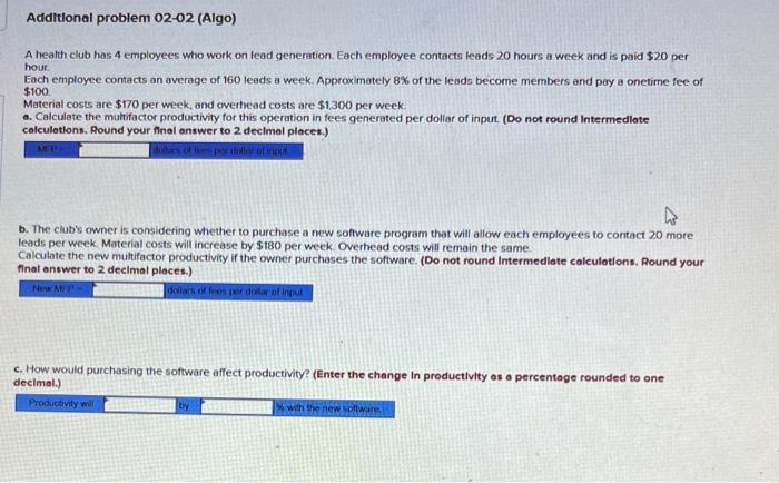 Solved Additional problem 02-02 (Algo) A health club hos 4 | Chegg.com