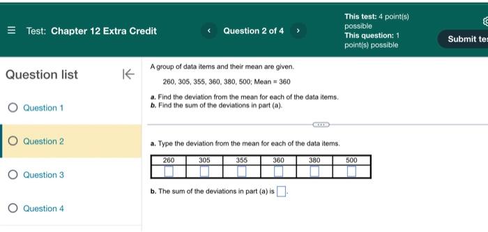 Solved Question list 16 A group of data items and their mean | Chegg.com