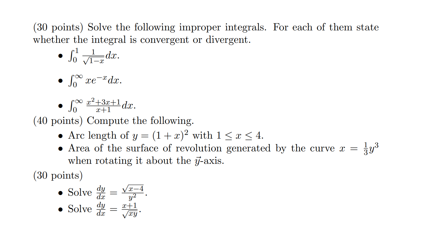 Solved (30 ﻿points) ﻿Solve the following improper integrals. | Chegg.com