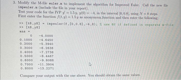 Solved 3. Modify the M-file euler.m to implement the | Chegg.com Solved 3. Modify the M-file euler.m to implement the | Chegg.com