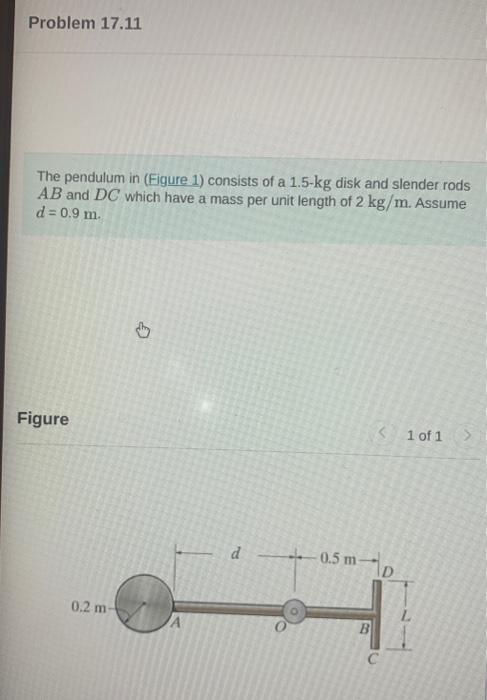 Solved The pendulum in (Figure 1) consists of a 1.5-kg disk | Chegg.com