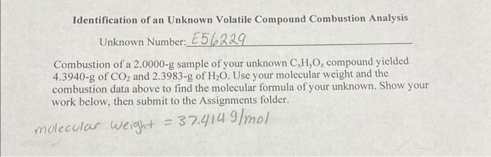 Solved Identification of an Unknown Volatile Compound | Chegg.com