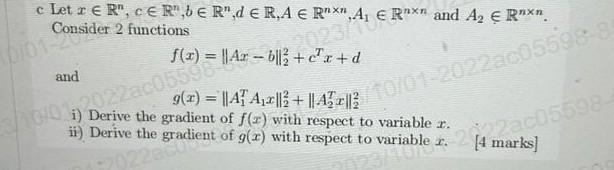 Solved c Let ze R", ceR¹,b € R",d € R,A € R"x", A₁ € Rx" and | Chegg.com