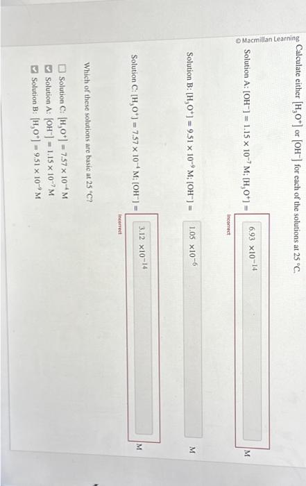 Solved Macmillan Learning Calculate either [H3O+] or [OH-] | Chegg.com