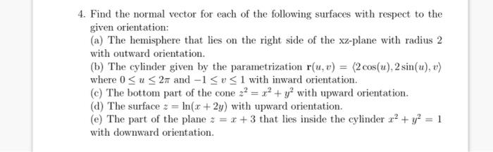 Solved 4. Find the normal vector for each of the following | Chegg.com