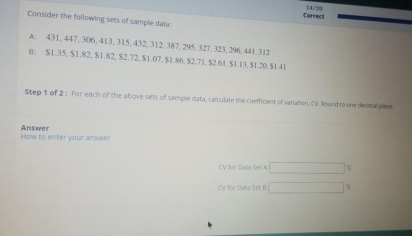 Solved Consider the following sets of sample data: 14/20 | Chegg.com