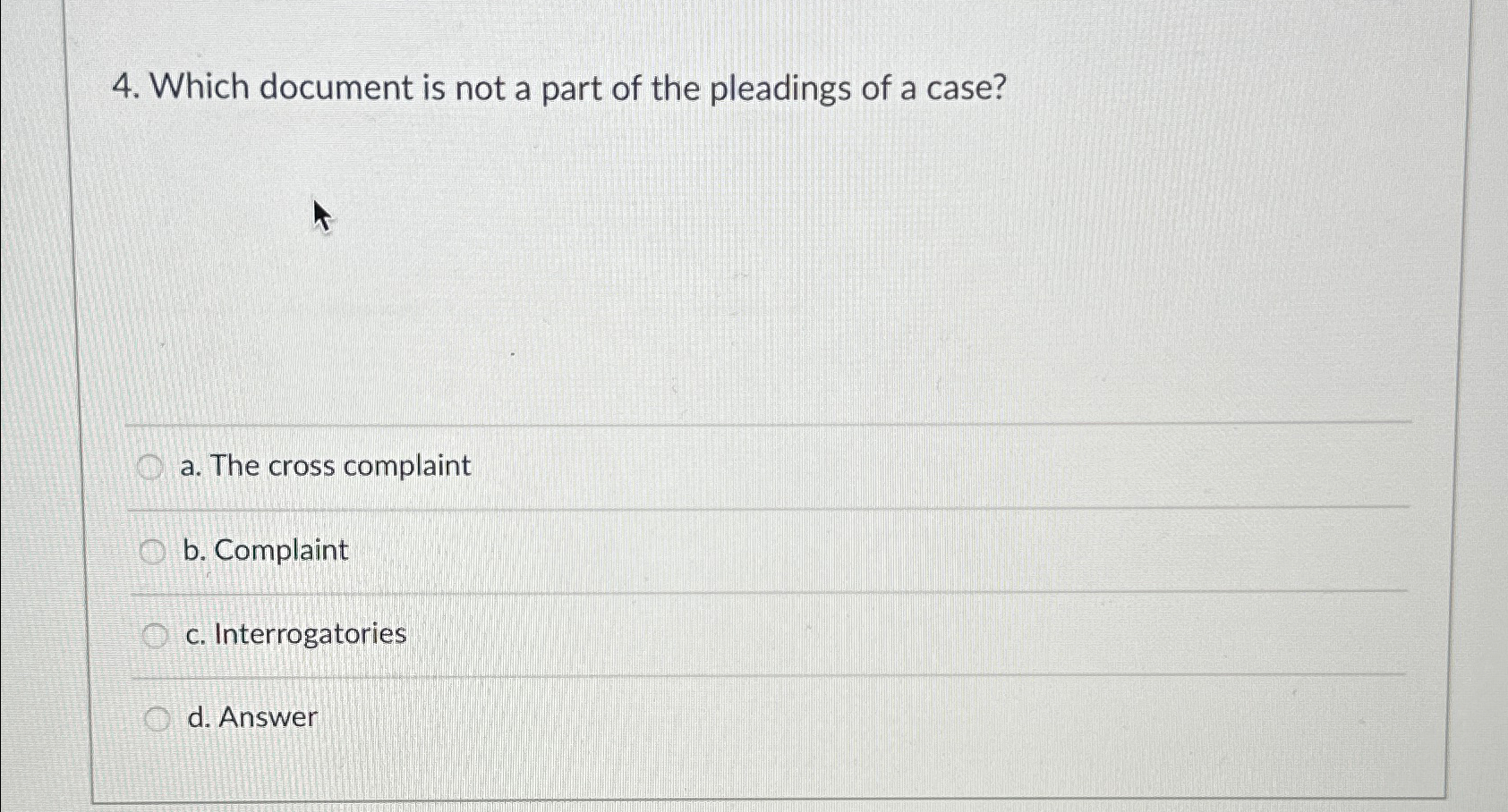 Solved Which document is not a part of the pleadings of a | Chegg.com