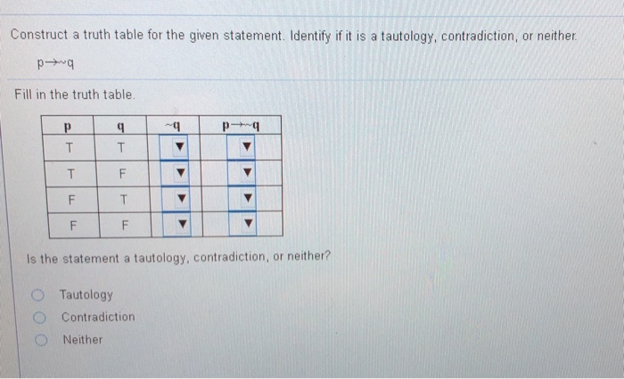 Solved Construct a truth table for the given statement. | Chegg.com