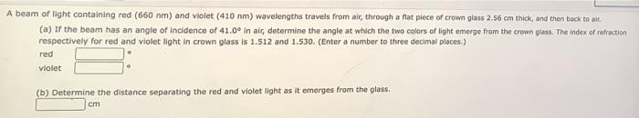 Solved A beam of light containing red (660 nm) and violet | Chegg.com