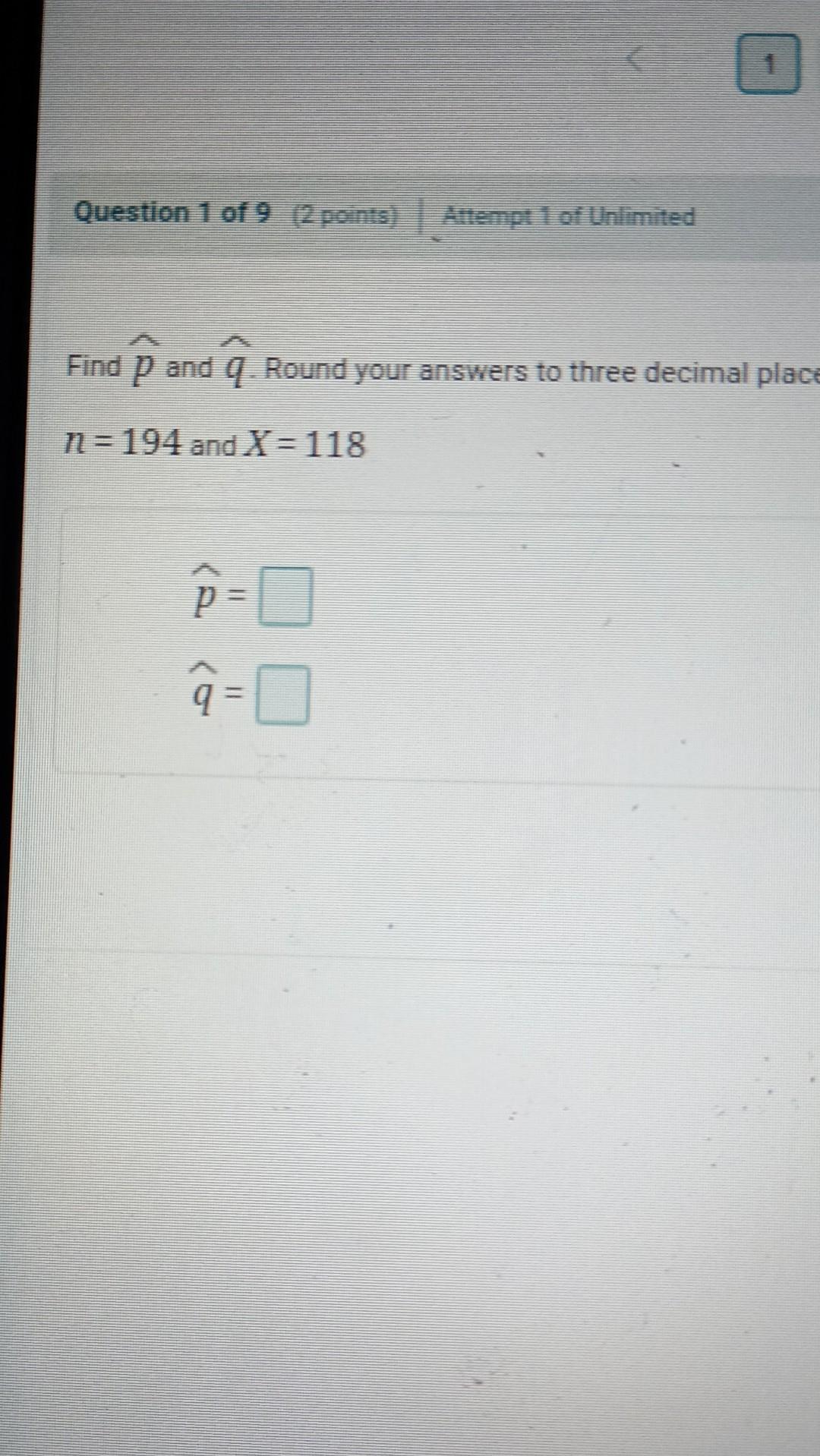 Solved Find p and q. Round your answers to three decimal | Chegg.com