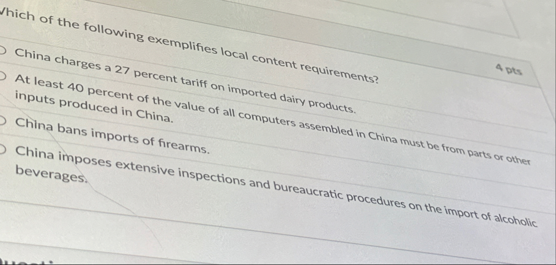 Solved Which of the following exemplifies local content | Chegg.com