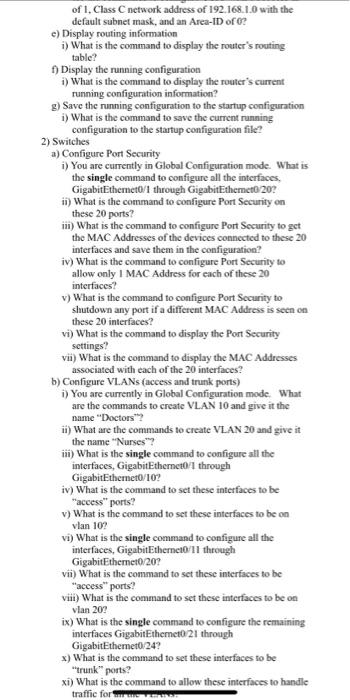 Solved of 1. Class network address of 192.168.1.0 with the | Chegg.com