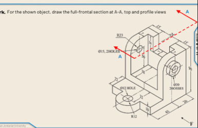 Solved For the shown object, draw the full-frontal section | Chegg.com