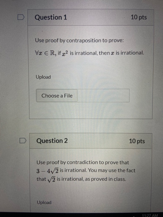 Solved Question 1 10 pts Use proof by contraposition to | Chegg.com