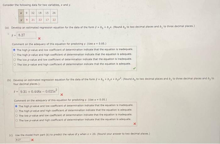 Solved Consider the following data for two variables, x and | Chegg.com