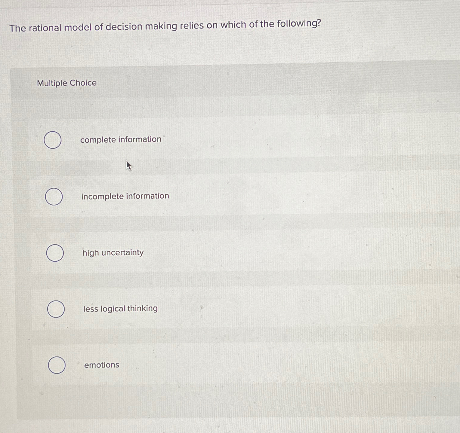 Solved The rational model of decision making relies on which | Chegg.com