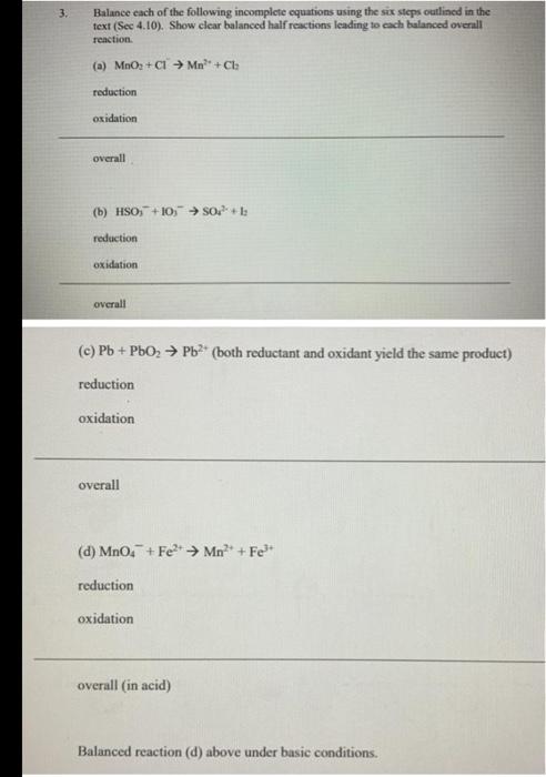 Solved 3. Balance each of the following incomplete equations | Chegg.com
