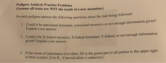 Solved Pedigree Analysis Practice Problems (Assume all | Chegg.com