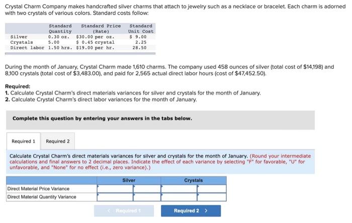Solved Crystal Charm Company makes handcrafted silver charms | Chegg.com