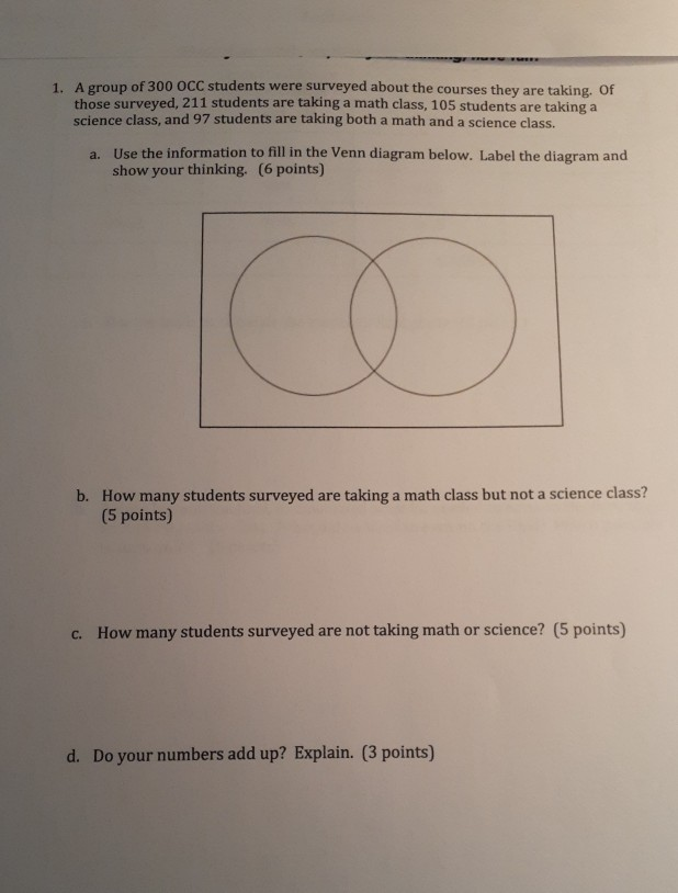 Solved 1. A group of 300 OCC students were surveyed about | Chegg.com