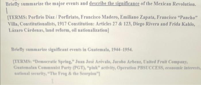 Briefly summarize the major events and describe the | Chegg.com