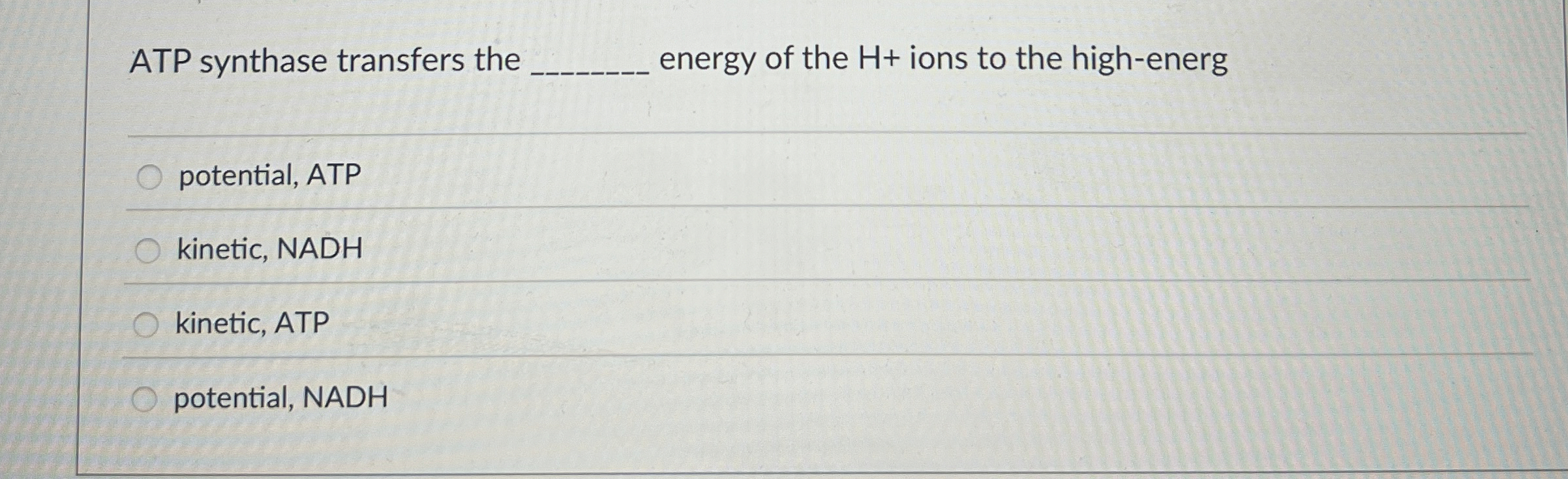 Solved ATP synthase transfers theenergy of the H+ ﻿ions to | Chegg.com