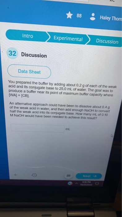 ? 88 Haley Thom Intro Experimental Discussion 32 | Chegg.com