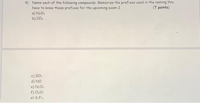 Solved 4) Name each of the following compounds. Memorize the | Chegg.com