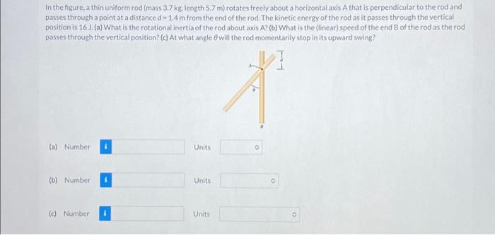 Solved In the figure, a thin uniform rod (mass 3.7 kg, | Chegg.com