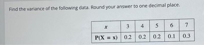 Solved Find the variance of the following data. Round your | Chegg.com