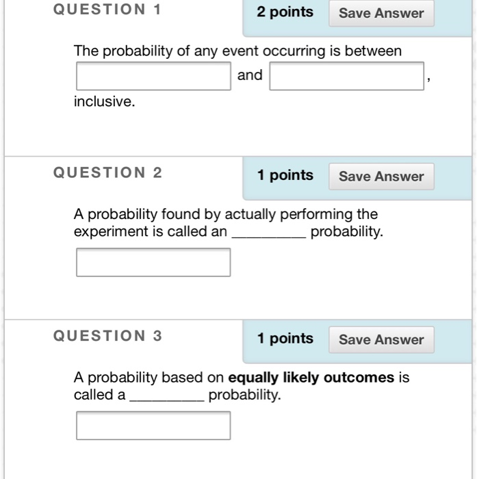 Solved QUESTION 1 2 points Save Answer The probability of | Chegg.com