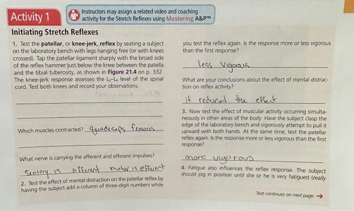 1. Test the patellar, or knee-jerk, reflex by seating | Chegg.com