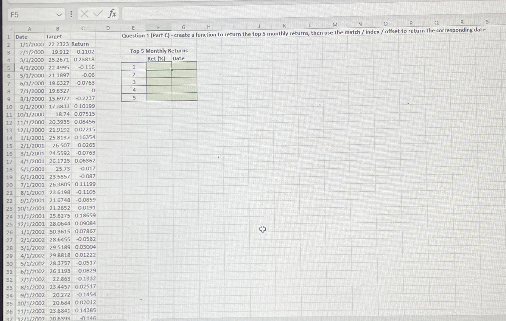 Solved Help me create a formula either in VBA or on the | Chegg.com