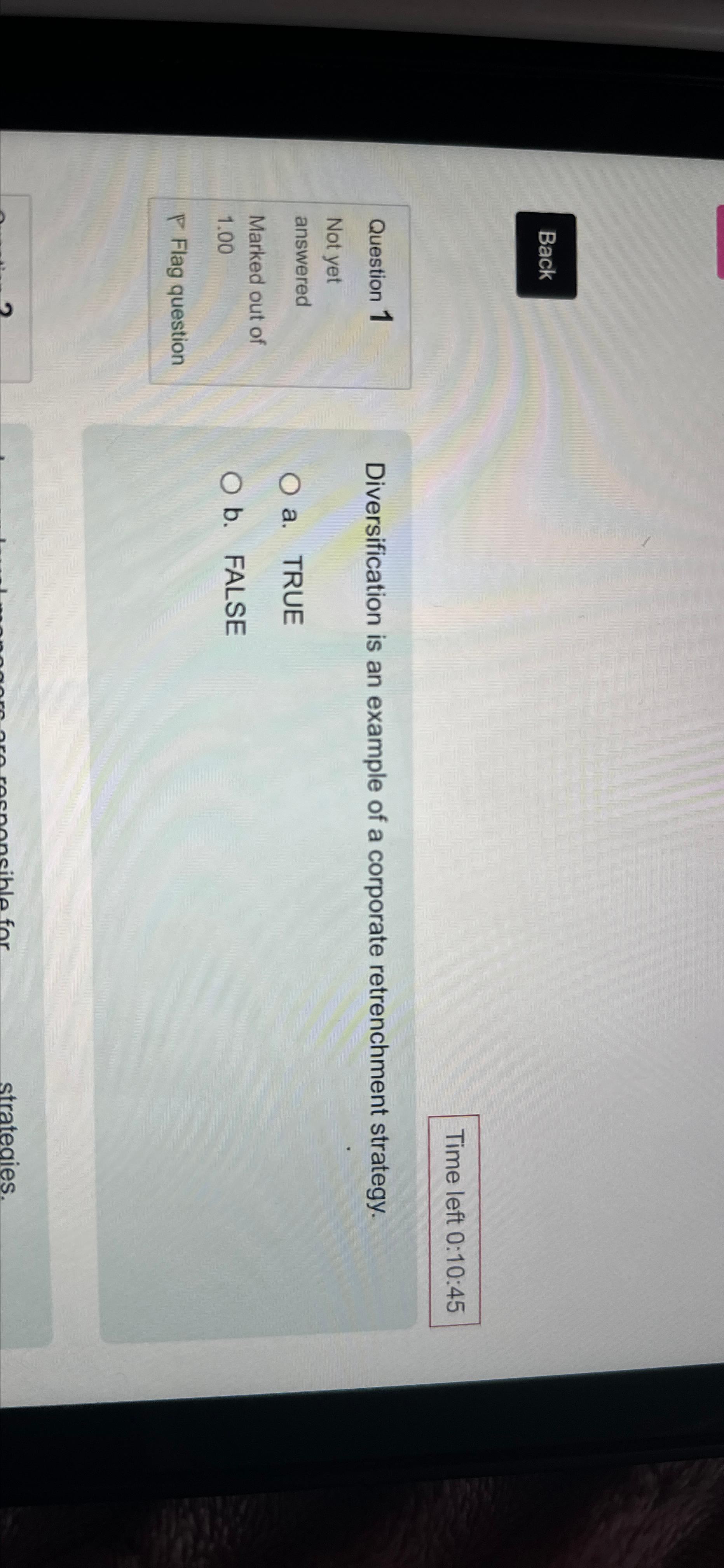 Solved BackTime left 0:10:45Question 1Not yet answeredMarked | Chegg.com Solved BackTime left 0:10:45Question 1Not yet answeredMarked | Chegg.com