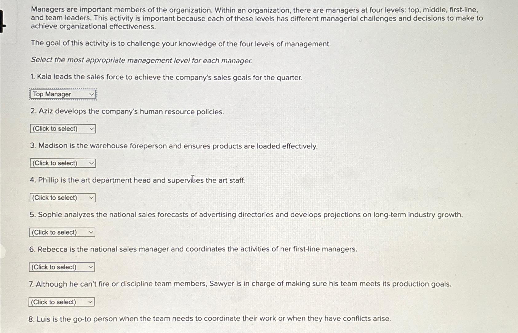 Solved Managers are important members of the organization. | Chegg.com