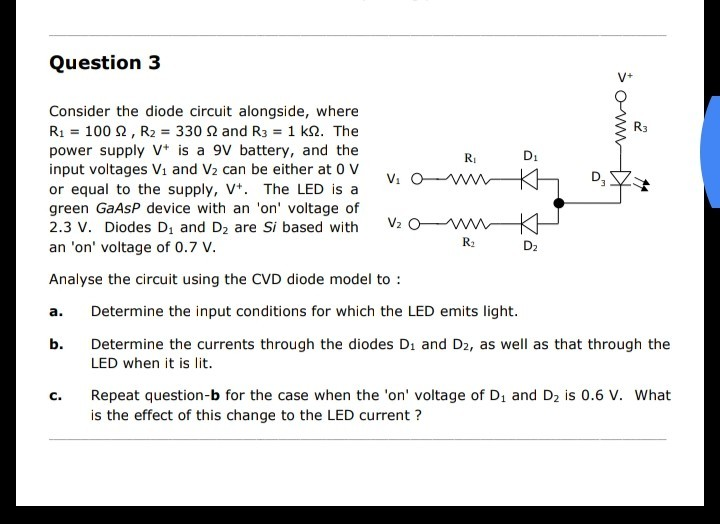 Solved Question 3 Sow R w R2 Consider the diode circuit | Chegg.com