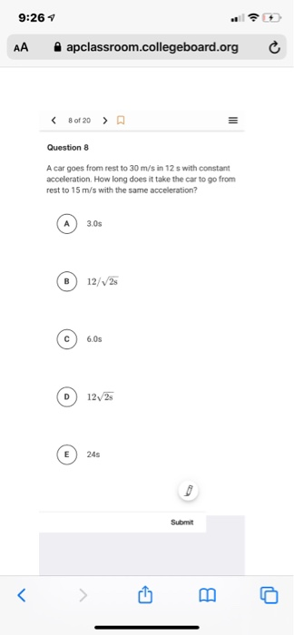 Solved 9:26 apclassroom.collegeboard.org AA 8 of 20 Solved 9:26 apclassroom.collegeboard.org AA 8 of 20