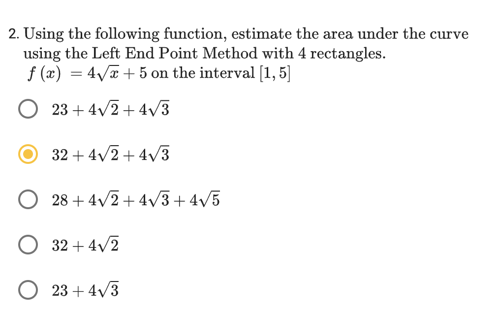 Solved Using the following function, estimate the area under | Chegg.com